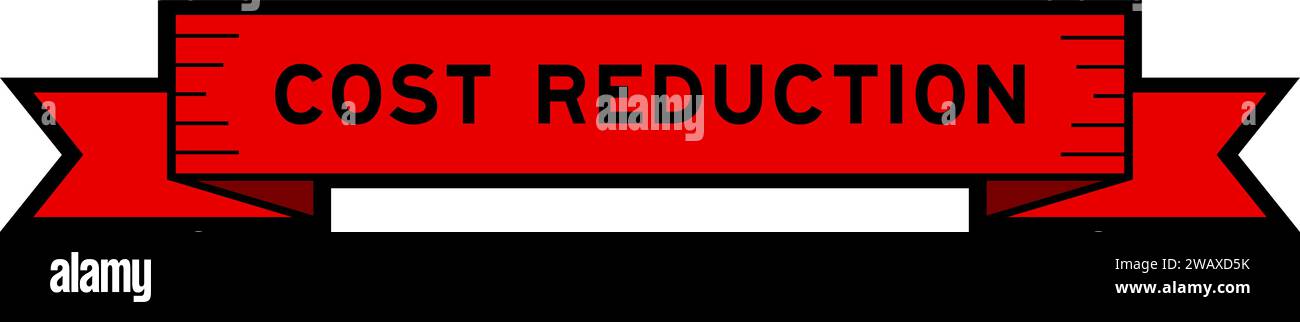 Ribbon label banner with word cost reduction in red color on white ...