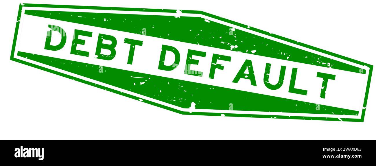 Grunge green debt default word hexagon rubber seal stamp on white ...