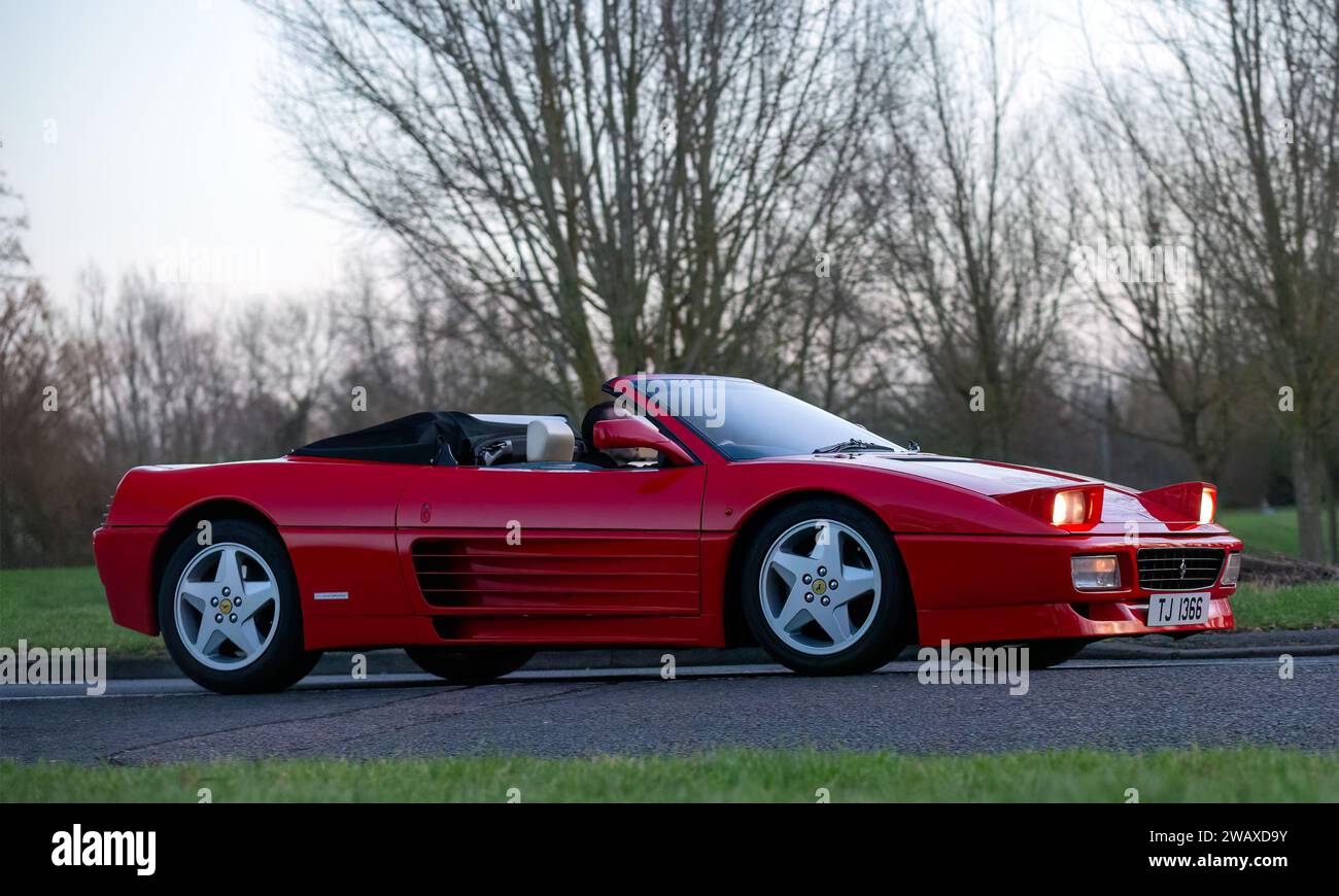 Stony Stratford,UK Jan 1st 2024. 1994 red Ferrari 348 sports car with ...
