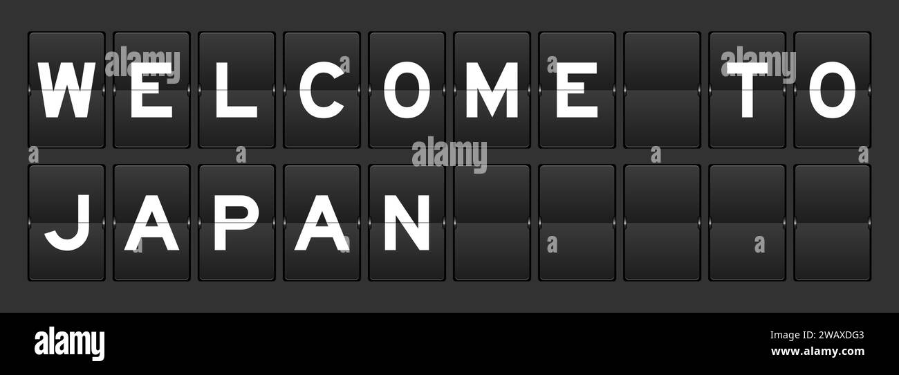 Black color analog flip board with word welcome to japan on gray ...