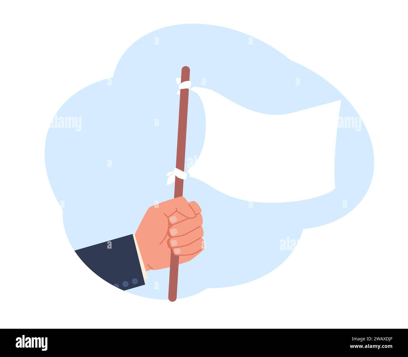 Hand with white flag. Capitulation in competition symbol. Failure ...