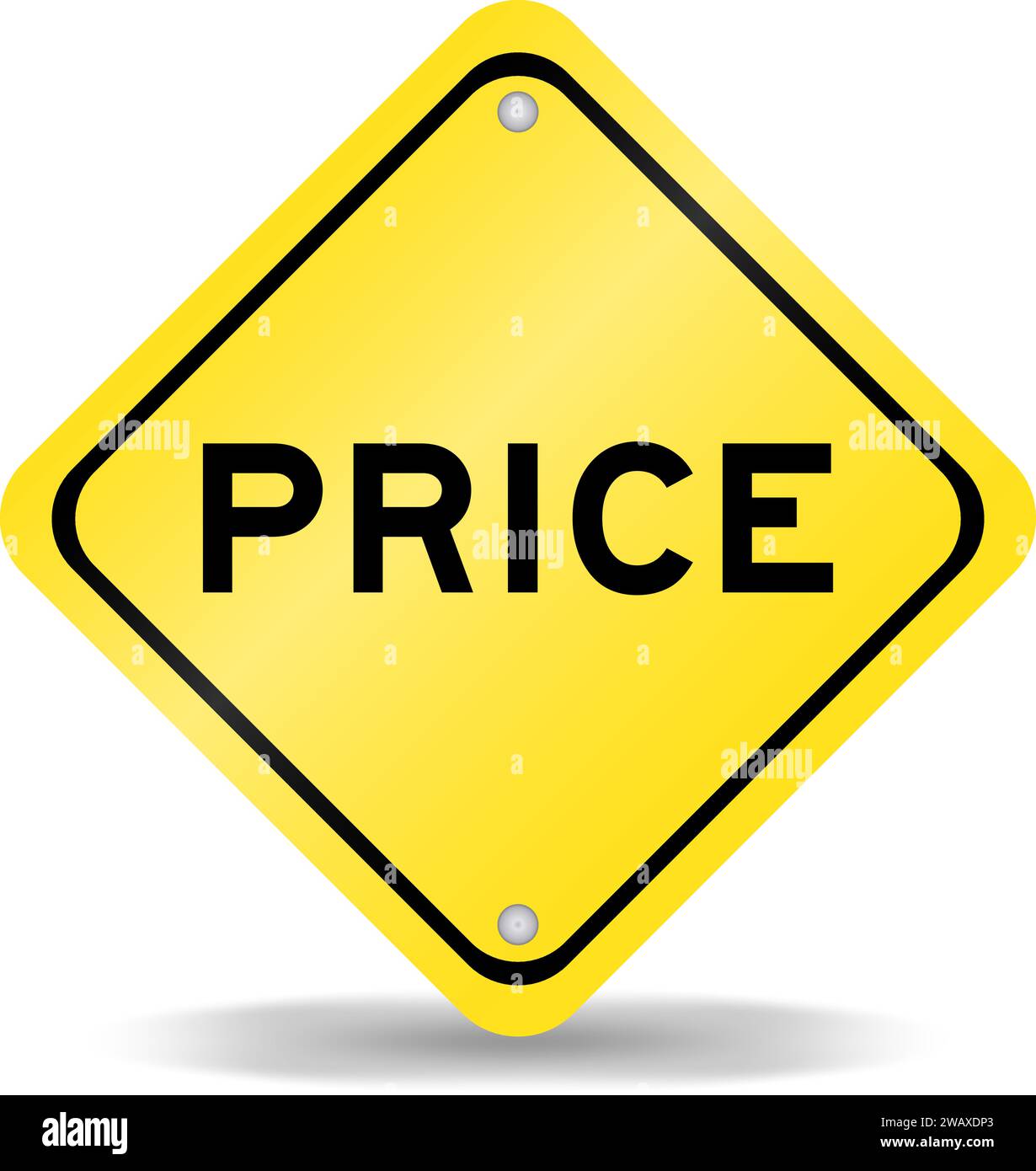 Yellow color transportation sign with word price on white background ...