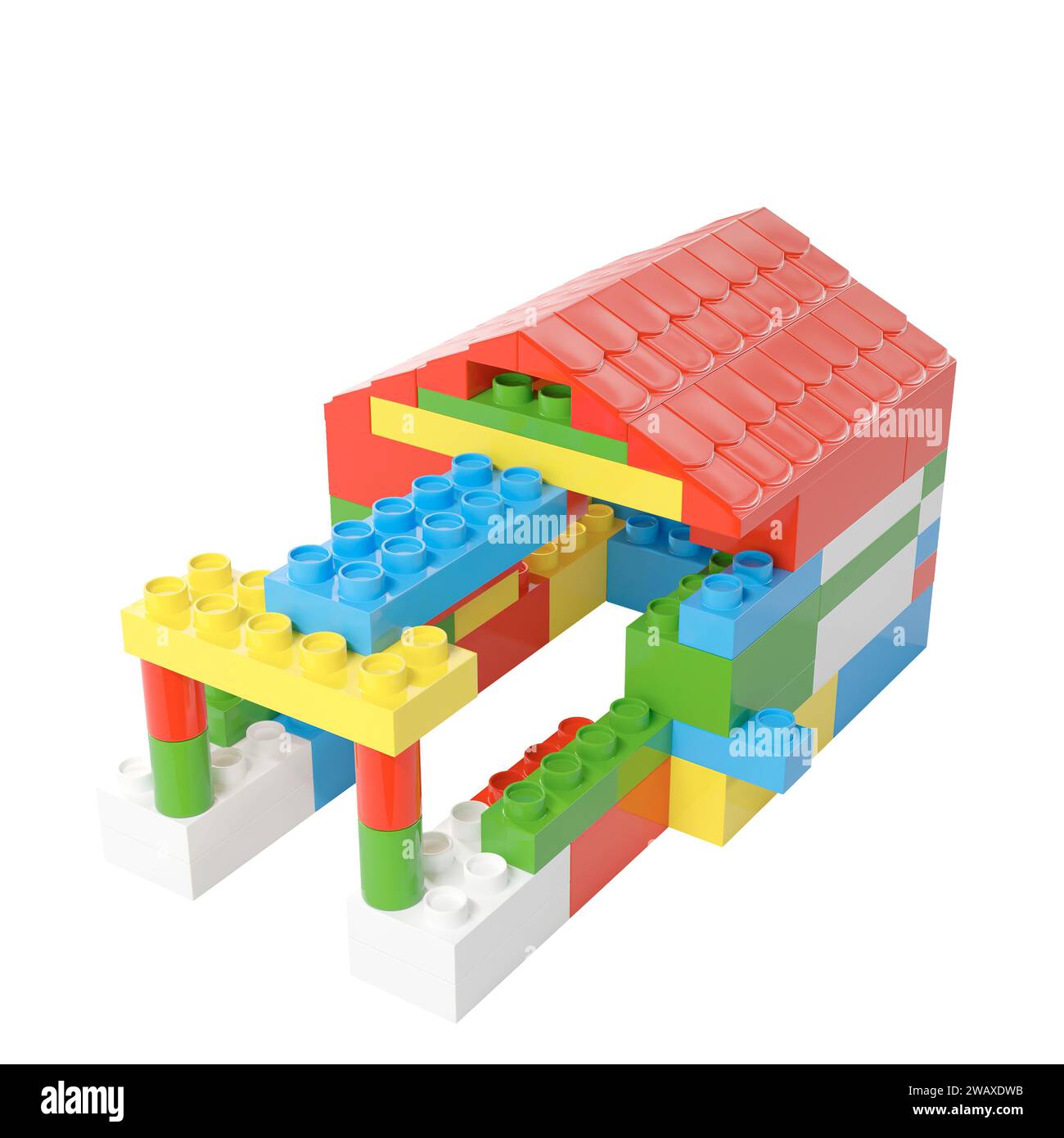 A 3D rendering of a lego house on a white background Stock Photo - Alamy