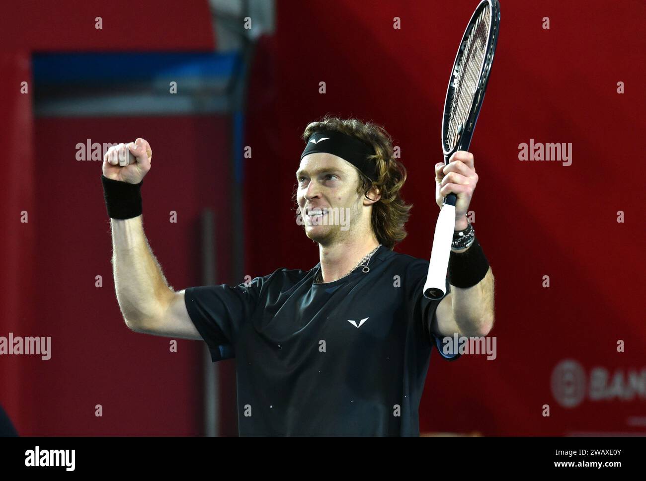 Hong Kong, South China. 7th Jan, 2024. Andrey Rublev celebrates winning ...