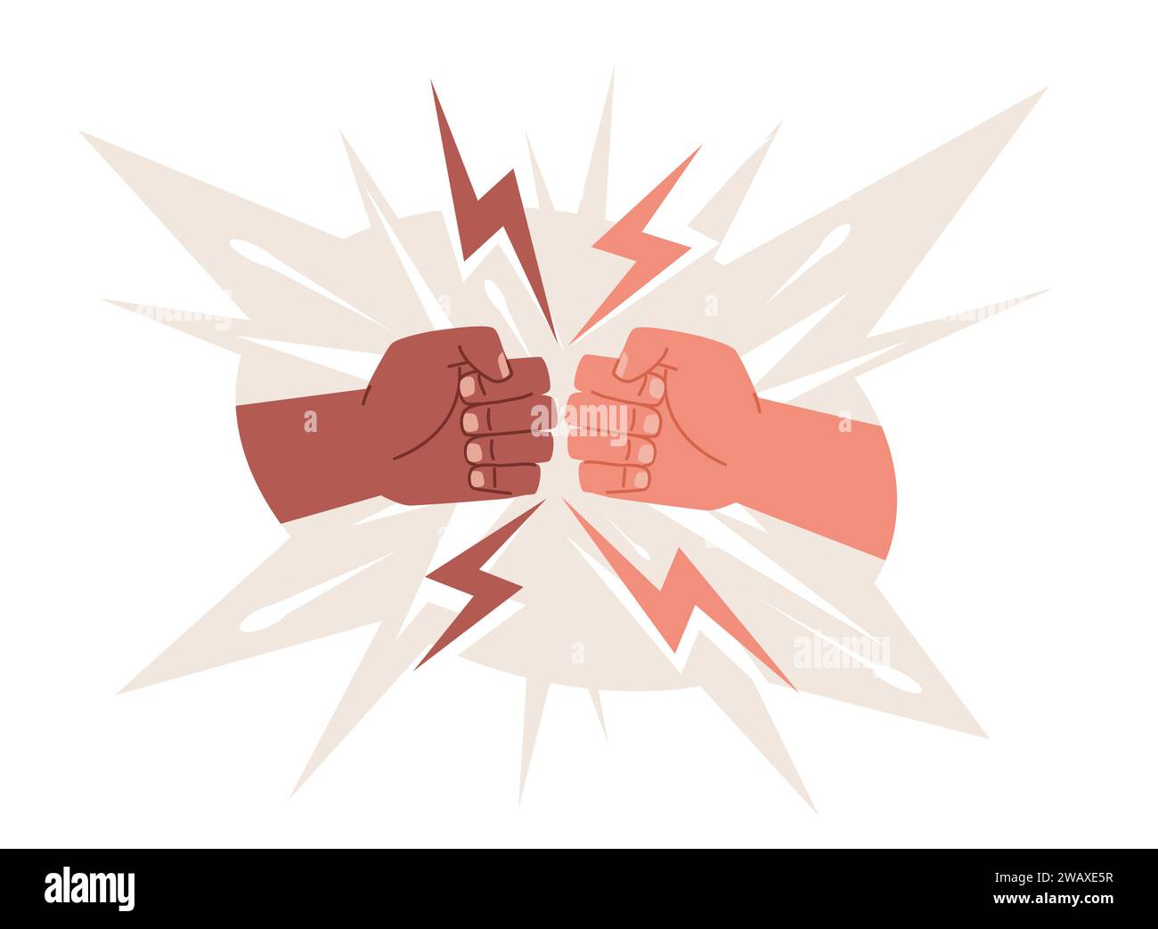 Two hands clenched into fists face each other. Fist bump or punching ...