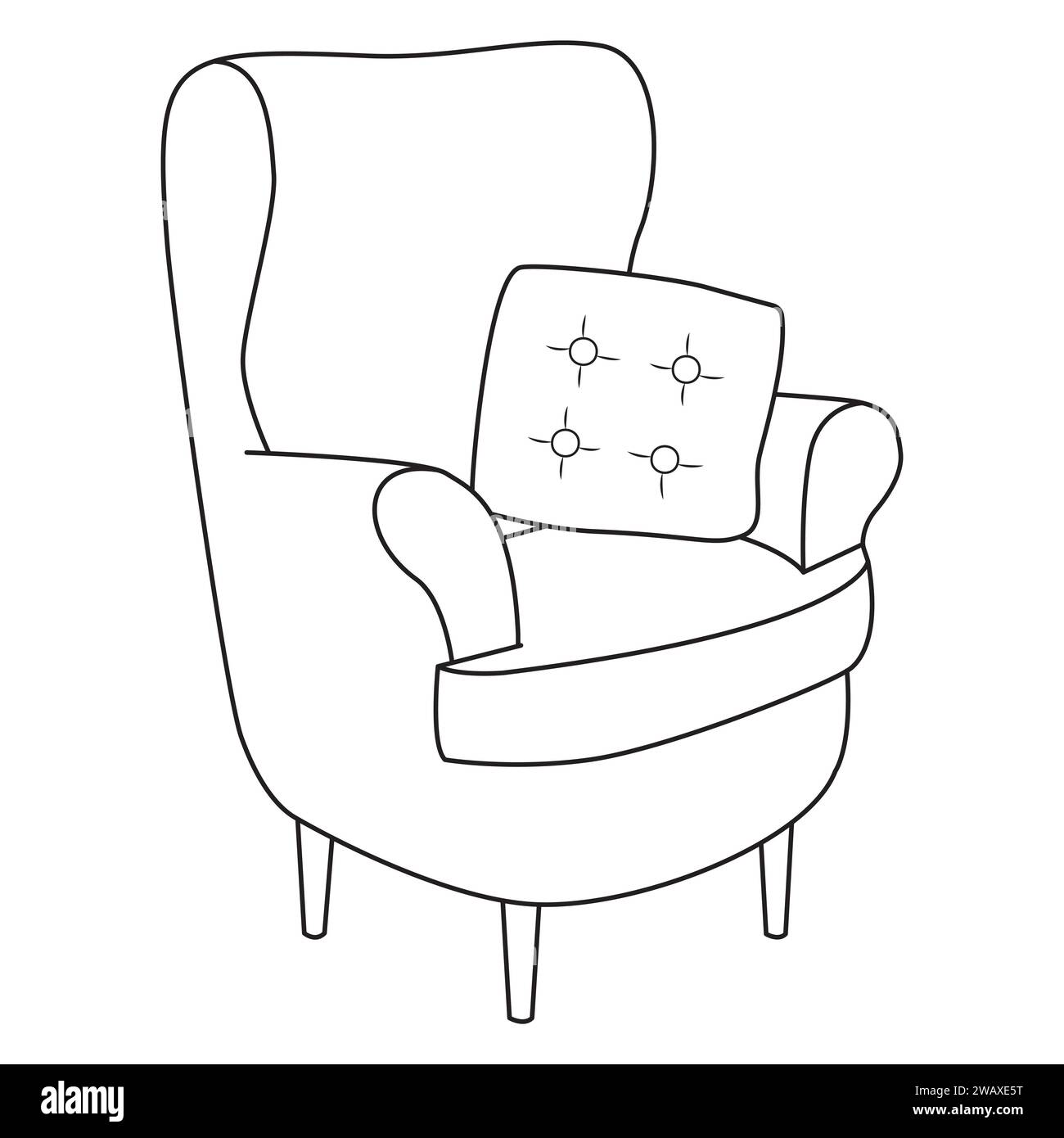 Home armchair with cushion vector outline icon. Comfortable armchair ...