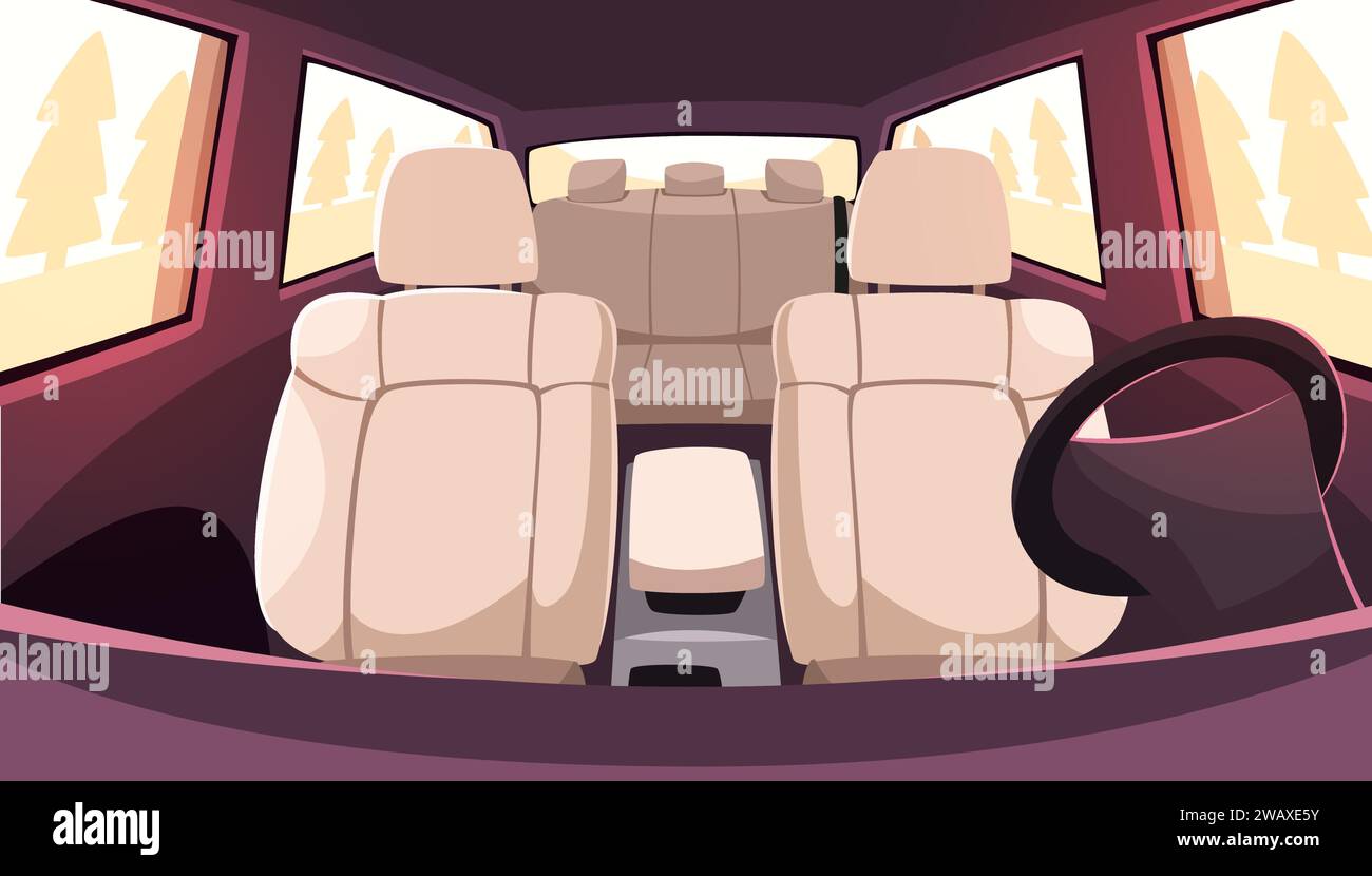 View of interior of empty vehicle from windshield side. Luxury leather ...