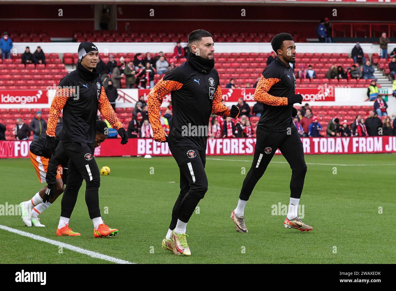 Nottingham, UK. 07th Jan, 2024. Owen Dale of Blackpool comes out to ...