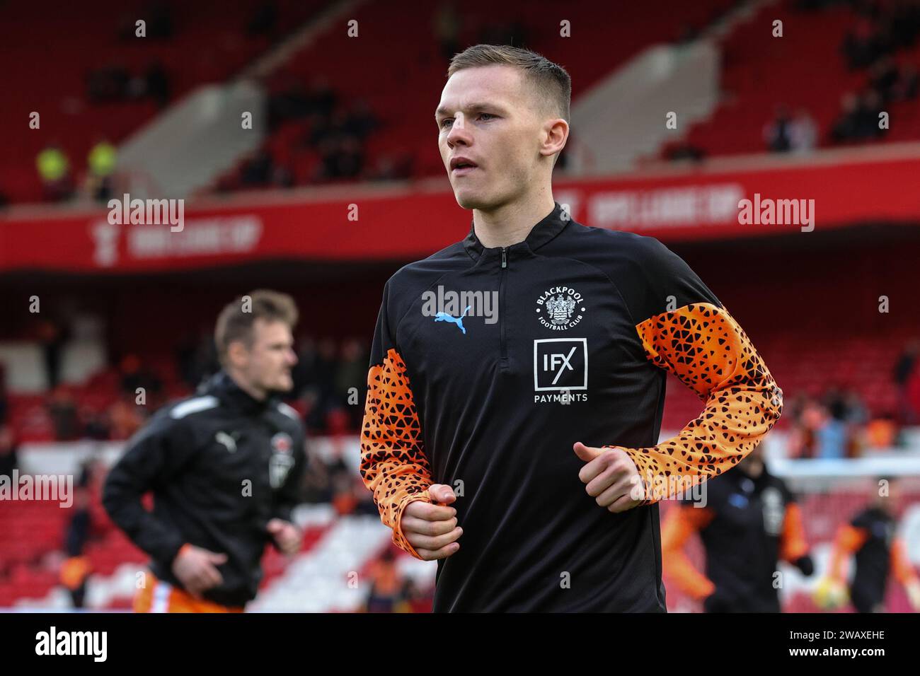 Nottingham, UK. 07th Jan, 2024. Andy Lyons of Blackpool in the pregame ...