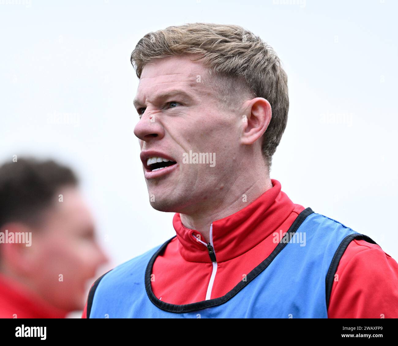 Shrewsbury, UK. 07th Jan, 2024. James McClean of Wrexham warms up ahead ...