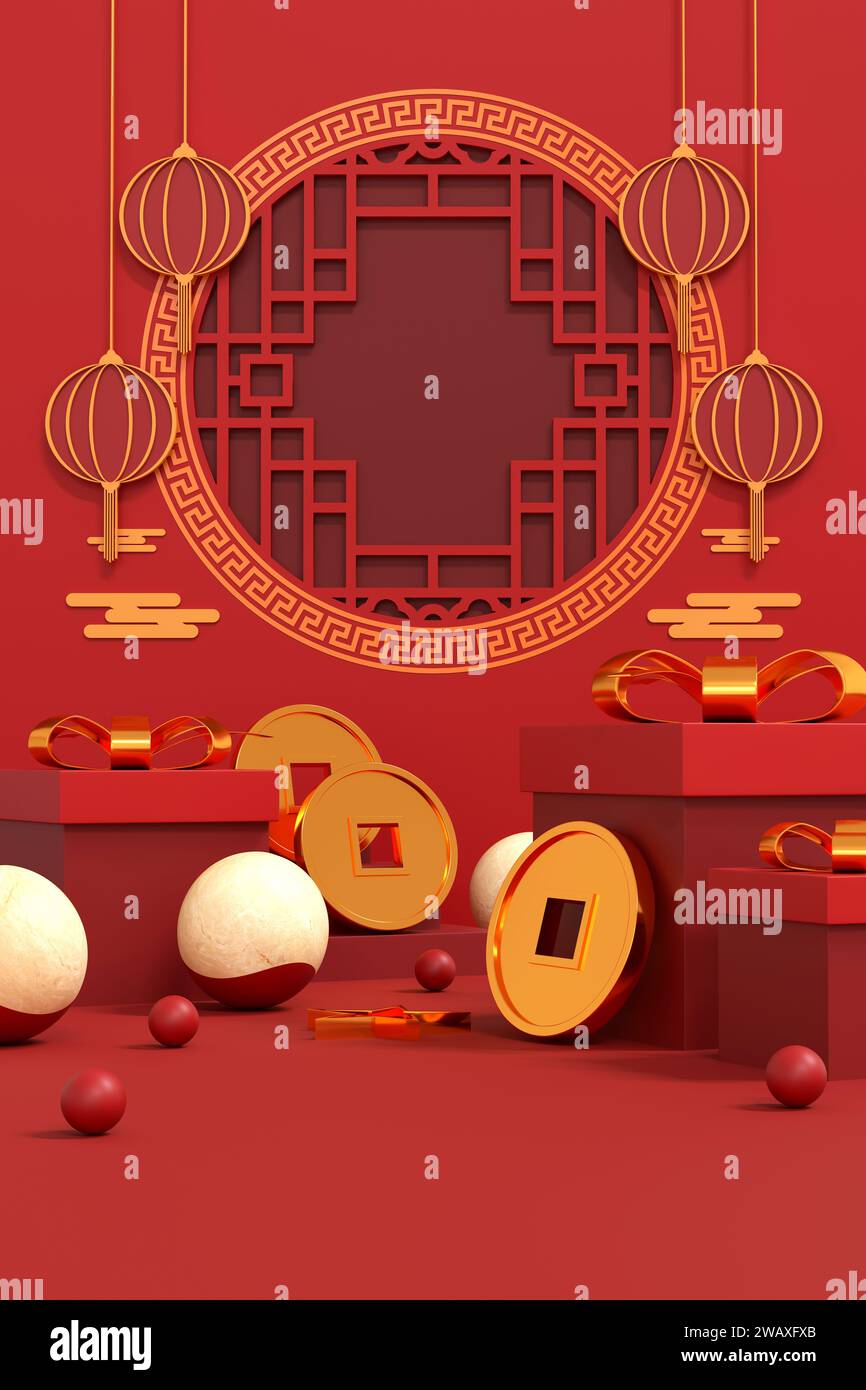 Happy chinese new year 2024 the dragon zodiac sign with red and gold ...