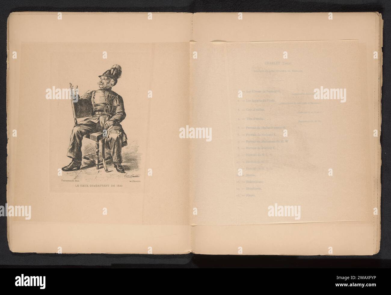 Reproduction of a drawing of a man in military costume by Emile Charlet ...
