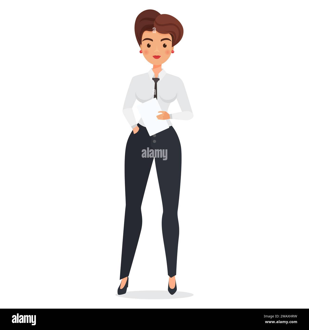 Elegant business woman holds paper report. Female office worker with ...