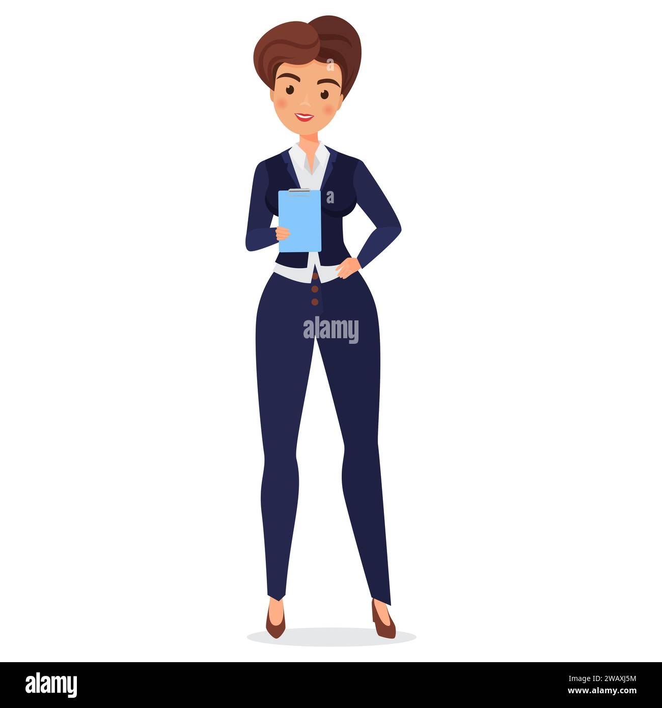 Intelligent business woman with clipboard report. Female office manager ...