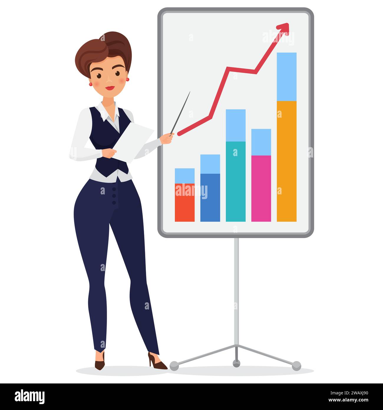 Business woman takes presentation. Female office worker shows business ...