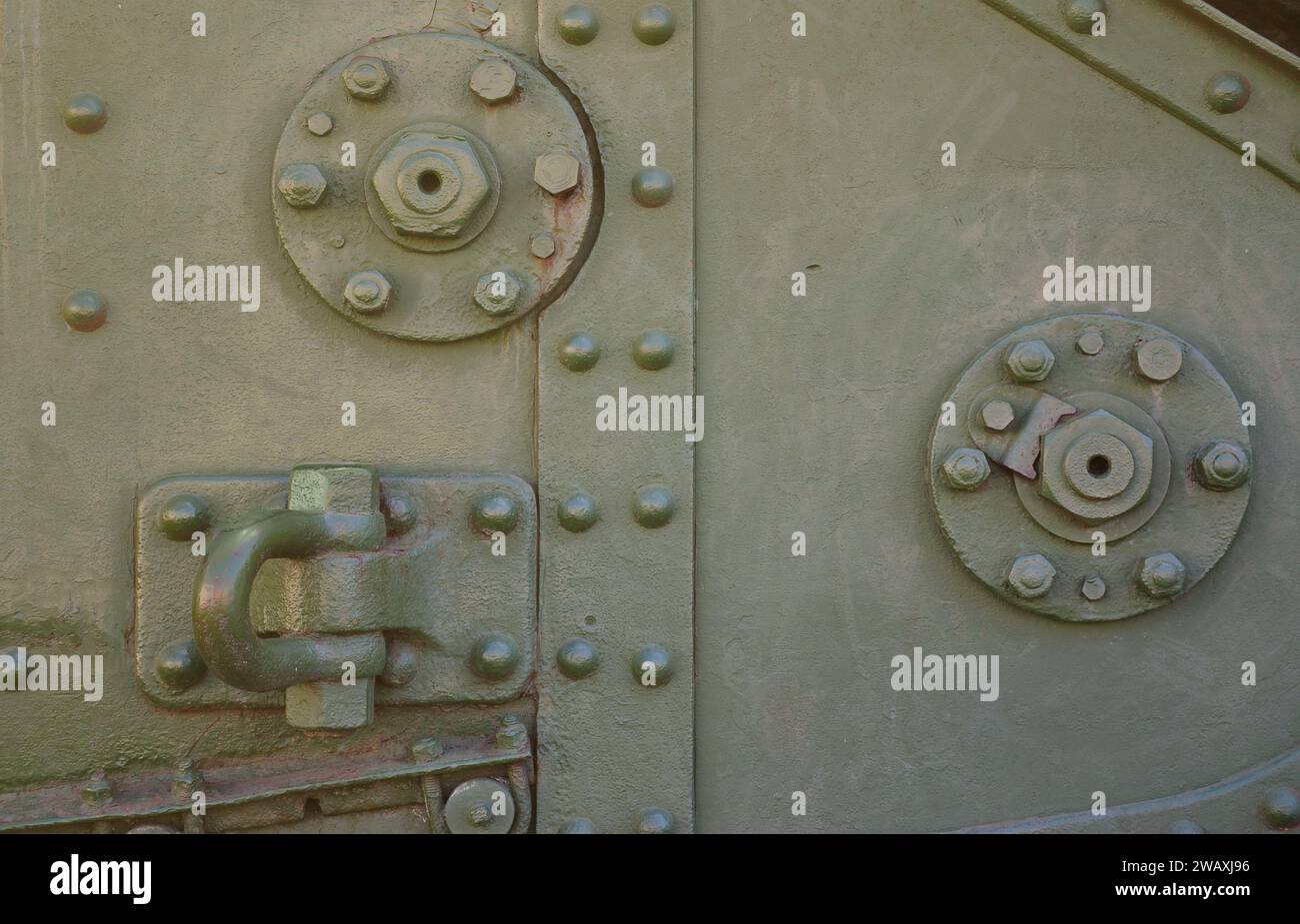 The texture of the wall of the tank, made of metal and reinforced with ...