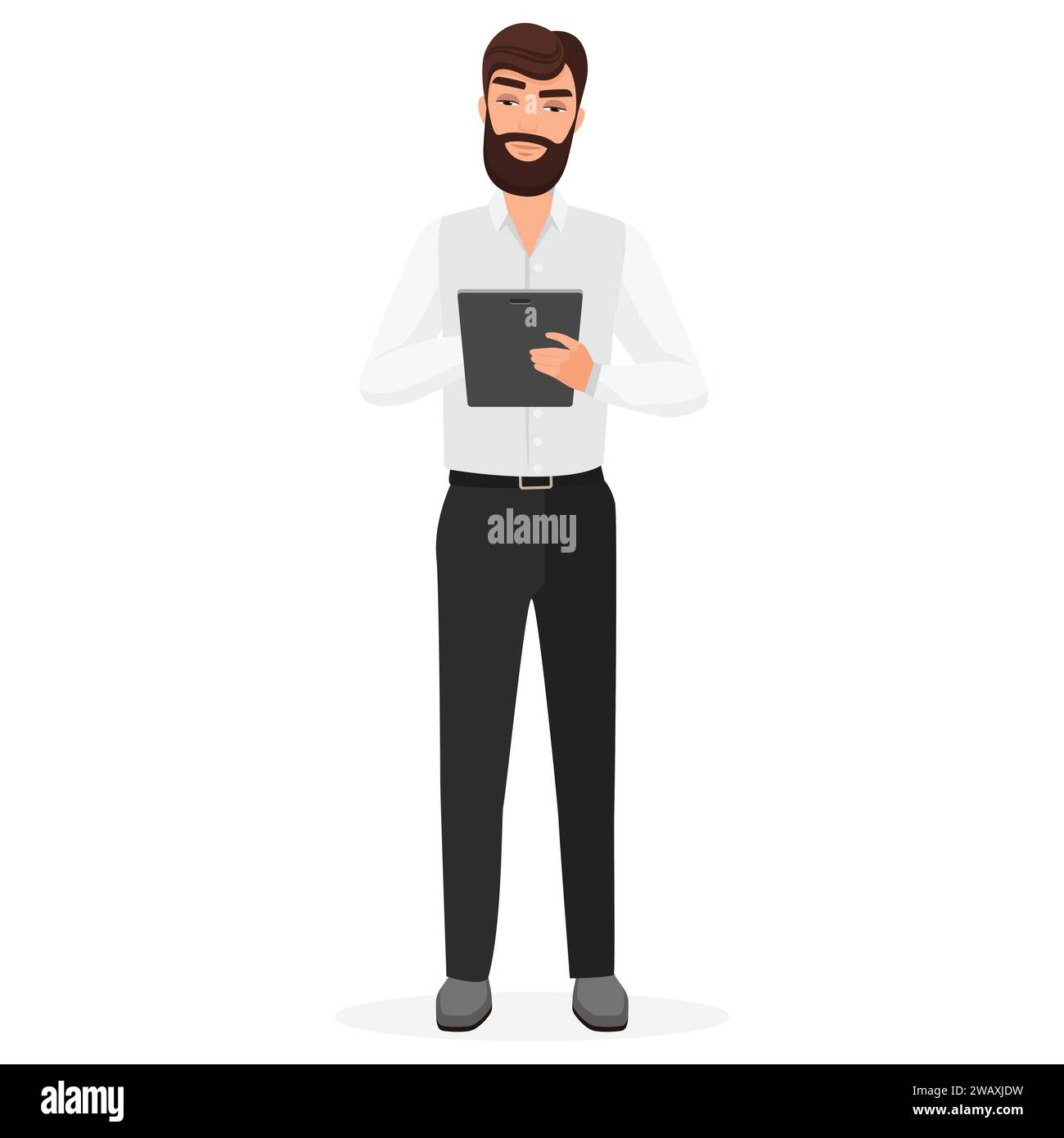 Businessman manager using tablet. Confused male office manager cartoon ...