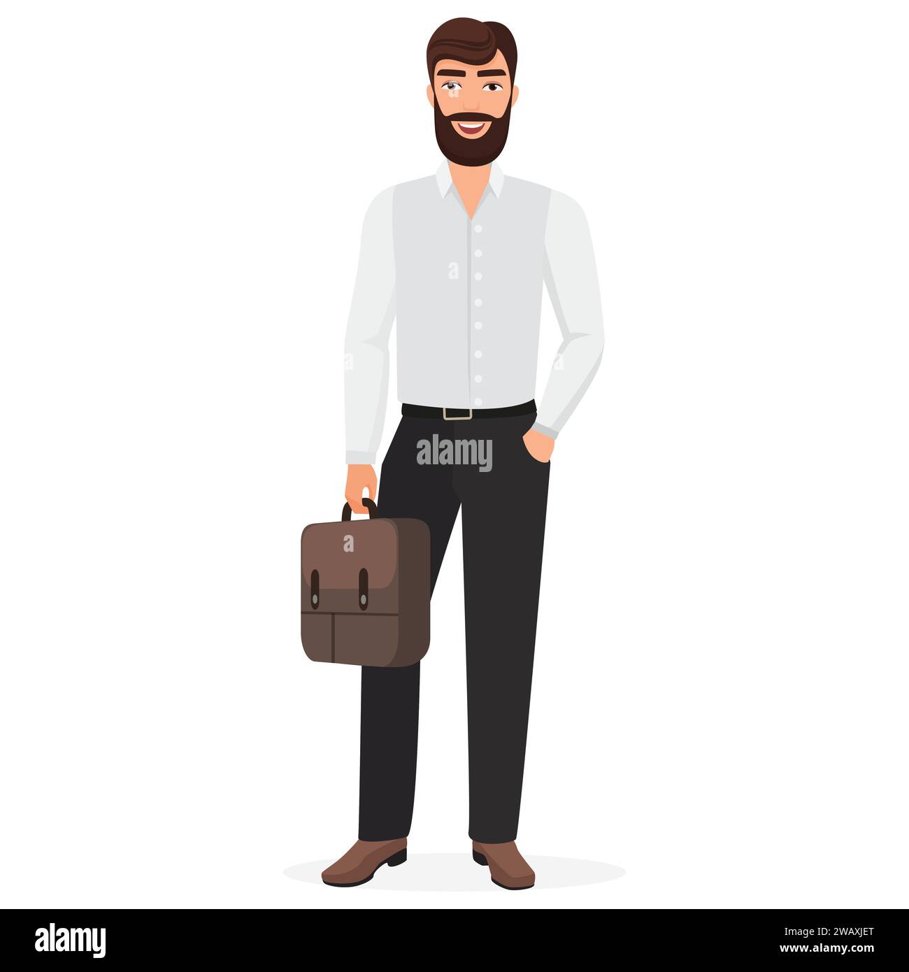 Happy businessman with work bag. Office manager with briefcase cartoon ...