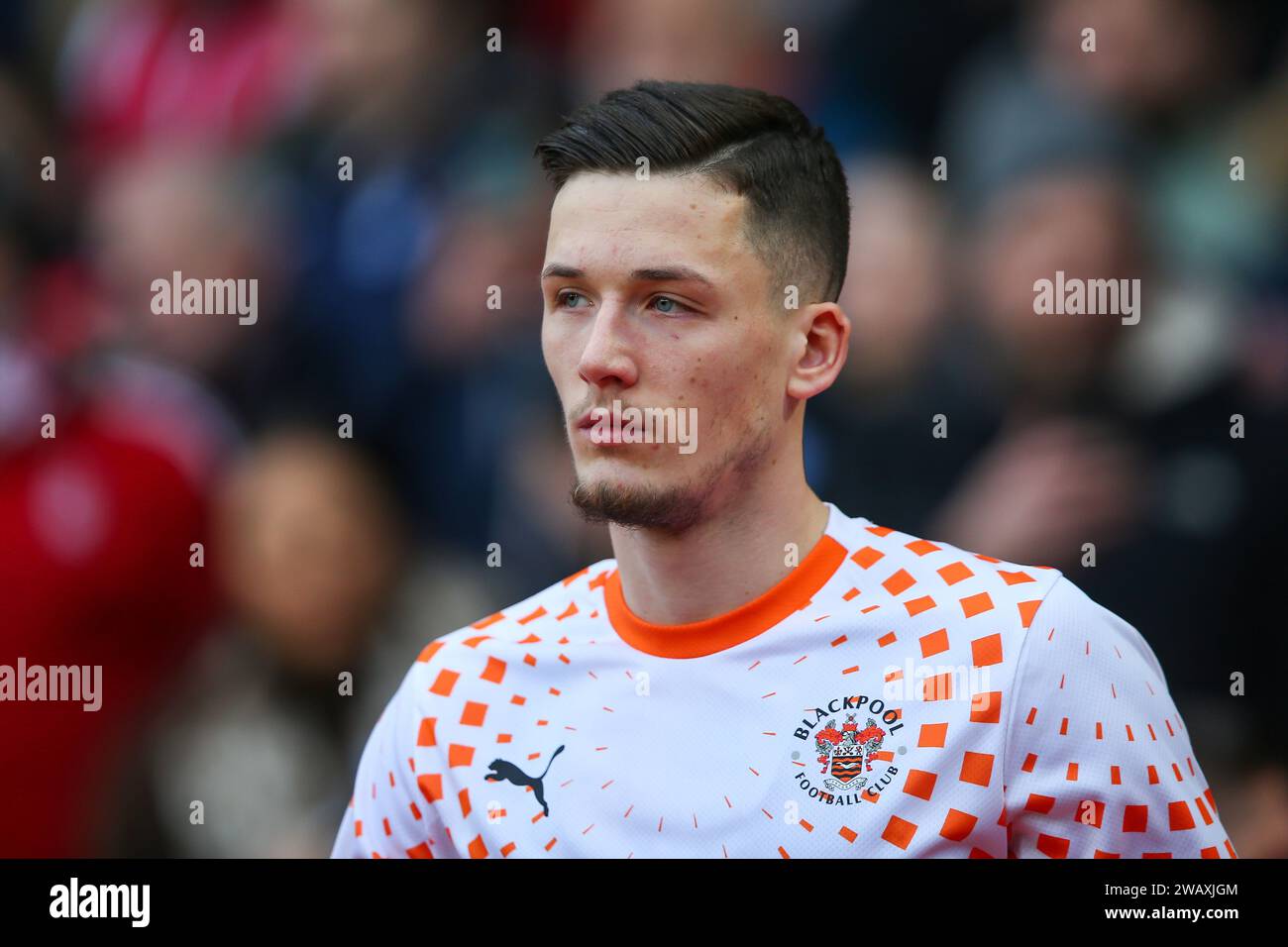 Oliver Casey of Blackpool during the Emirates FA Cup Third Round match ...
