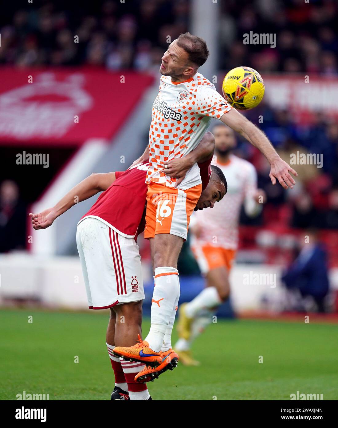 Blackpool's Jordan Rhodes and Nottingham Forest's Murillo battle for ...