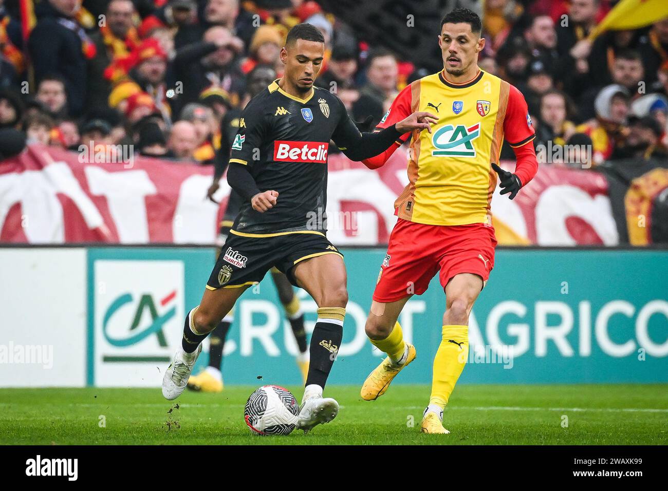 Lens, France, France. 7th Jan, 2024. Thilo KEHRER of Monaco and Florian ...