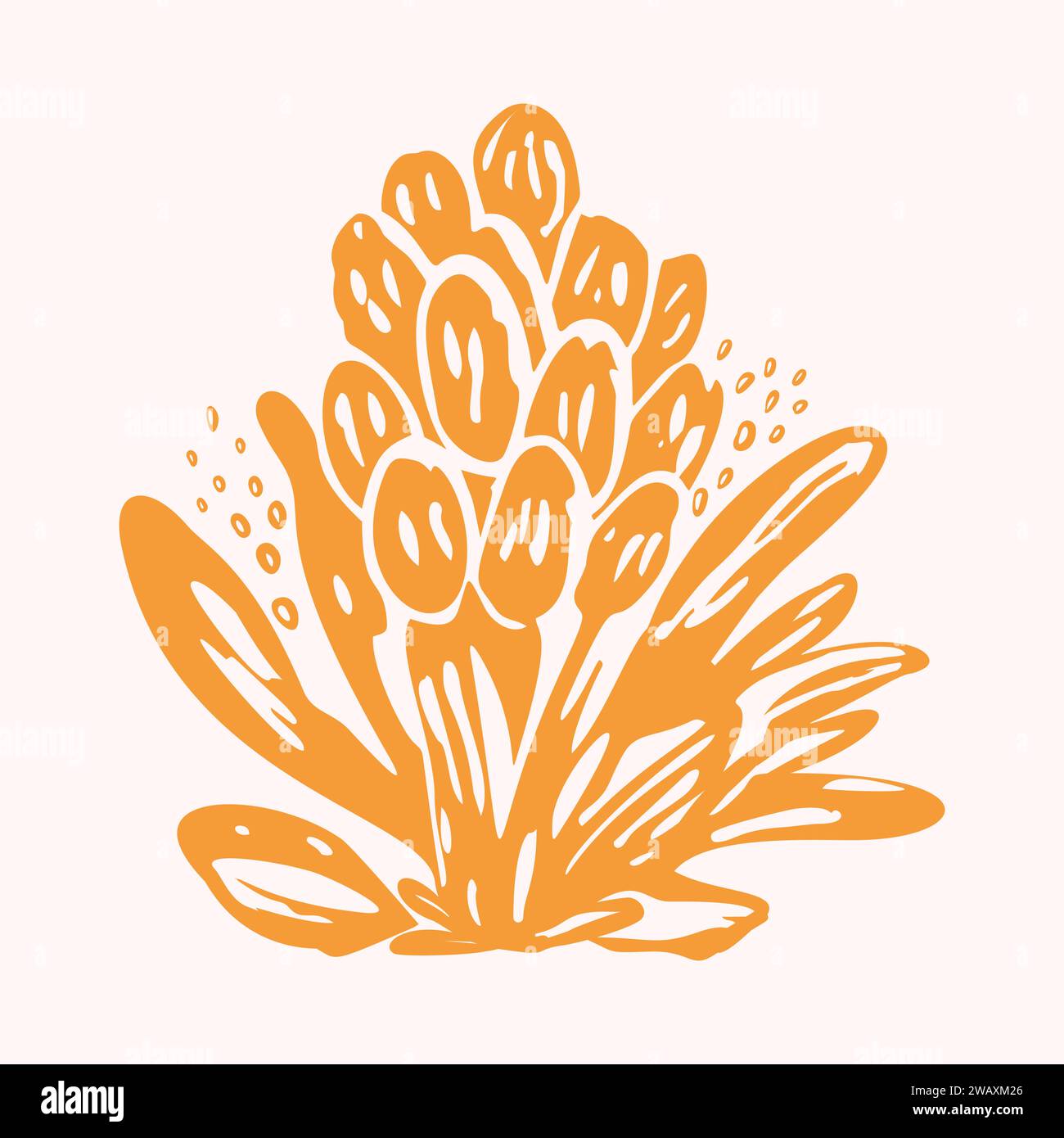 Block print rustic floral folkart isolated vector motif for linocut ...