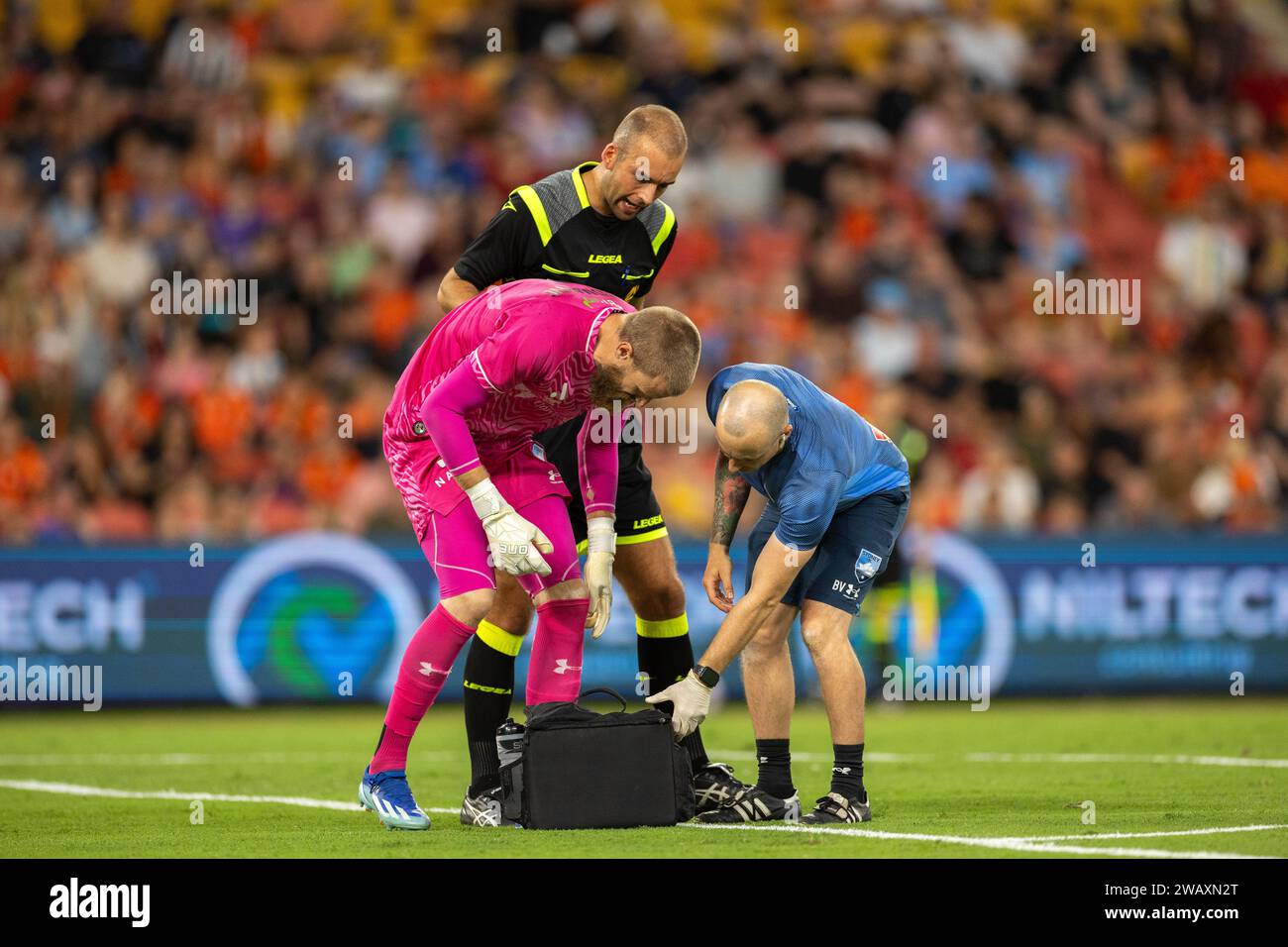 Brisbane, Australia. 6th Jan 2024. Andrew Redmayne (1 Sydney FC) in ...