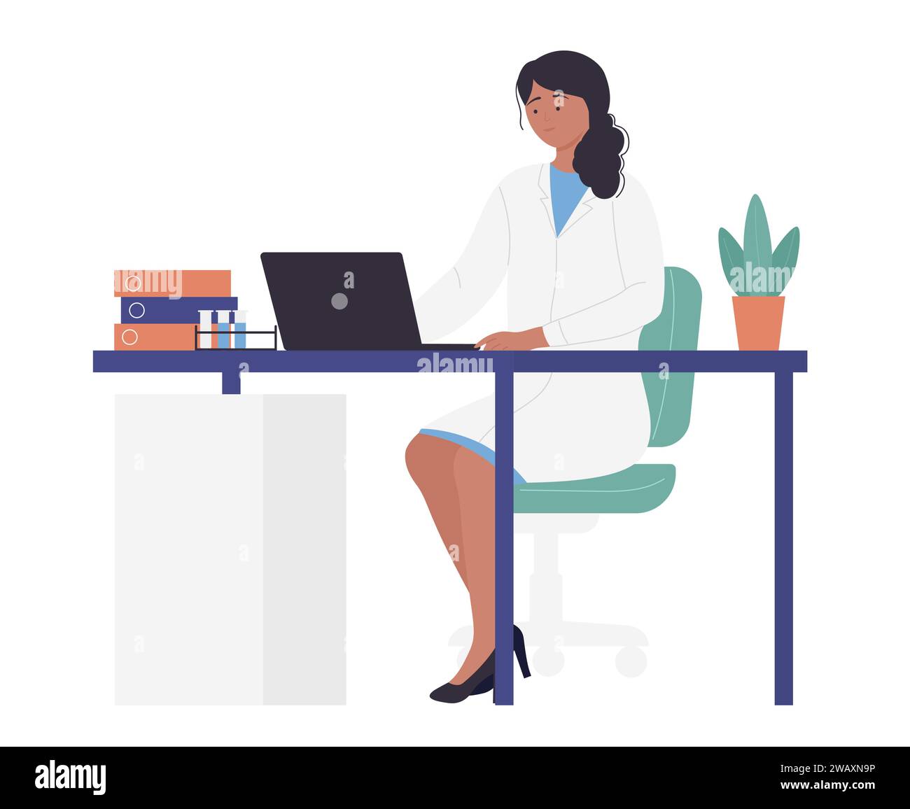 Medic office interior with female doctor waiting for patients vector ...