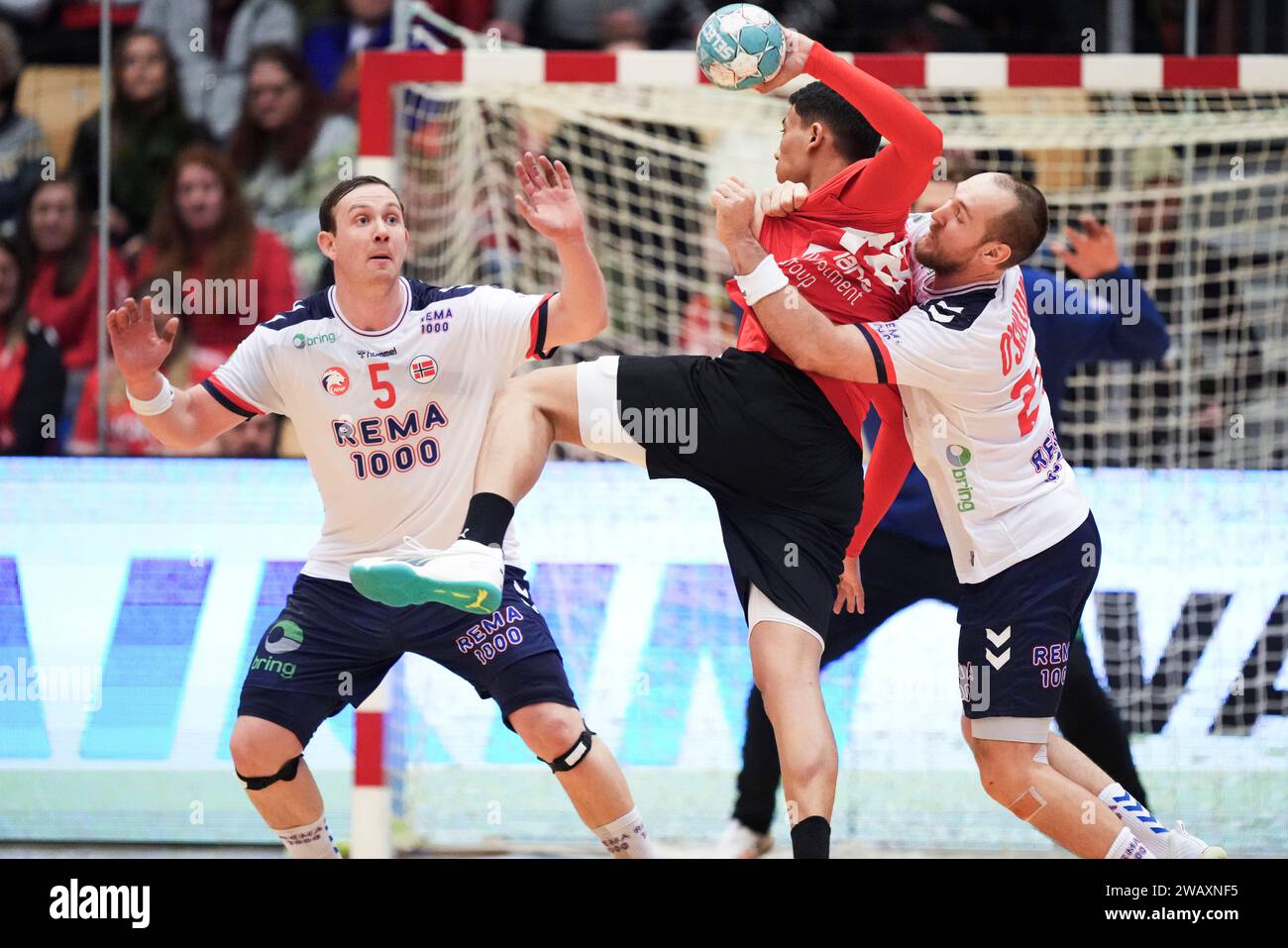The men's handball match in the training tournament Norlys Golden ...