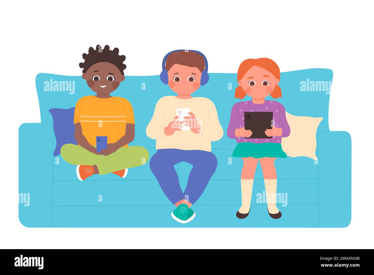 Kids using mobile phones, tablet and laptop for online games and study ...