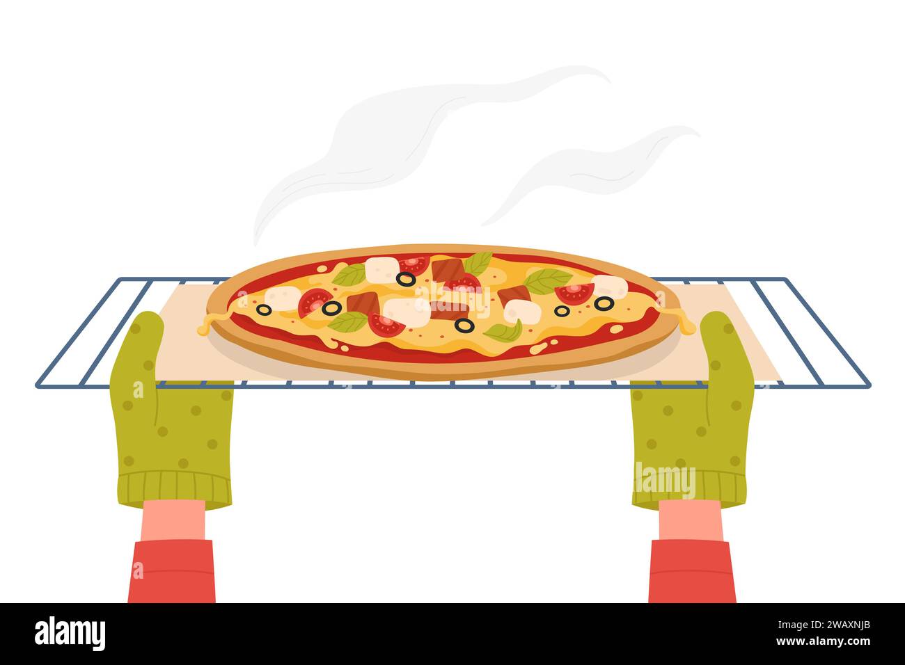 Cartoon person cooking food in home kitchen, chef in mittens baking ...