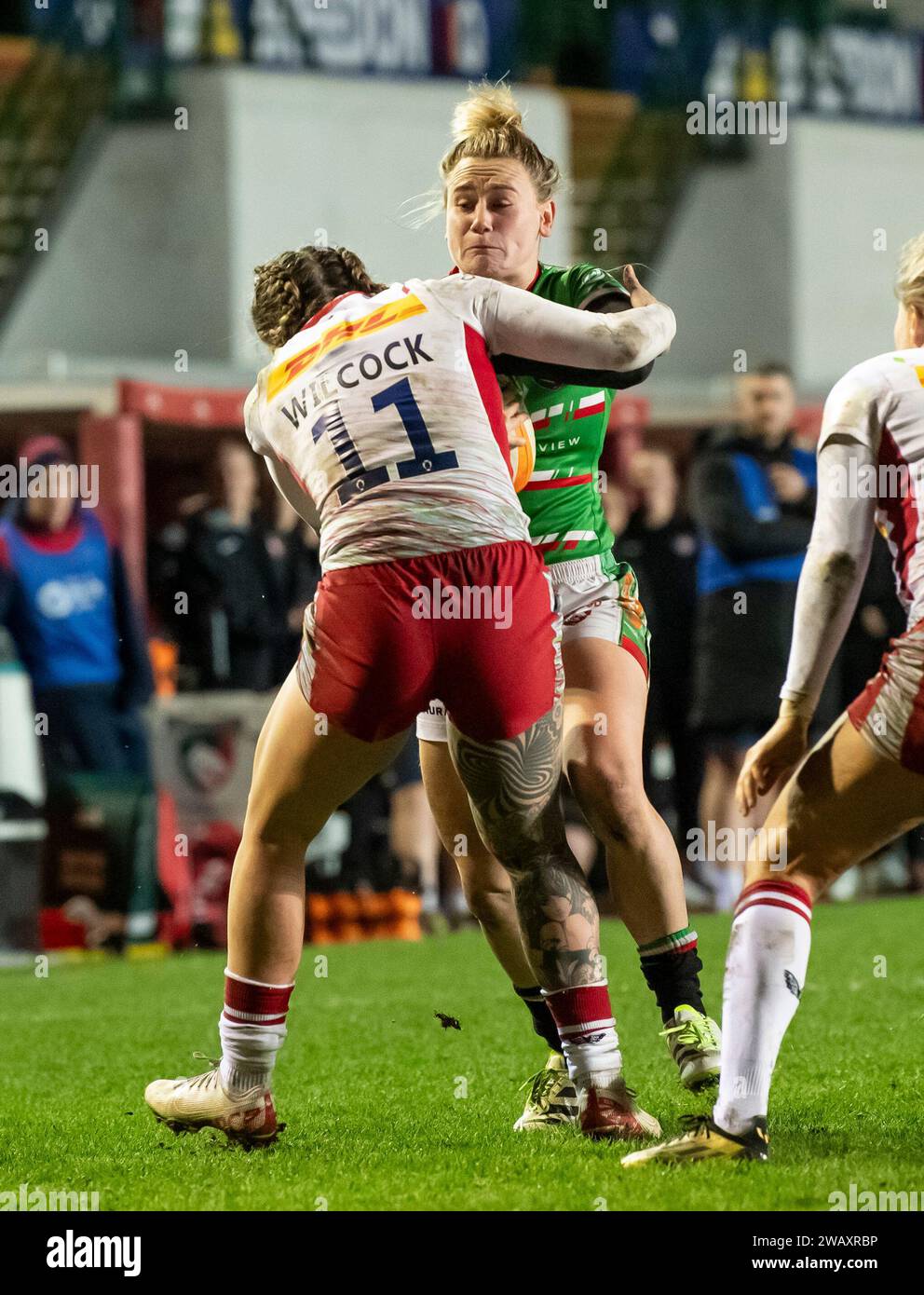 Leicester UK on Saturday 6th January 2023. Harlequins Beth Wilcox and ...