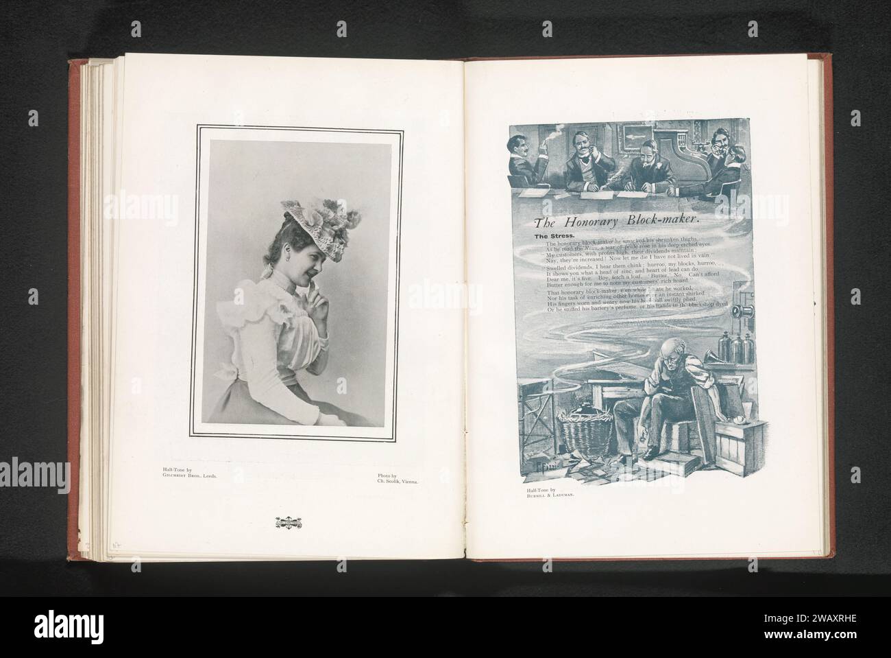Reproduction of a drawing of five businessmen and a worker, Bursill ...