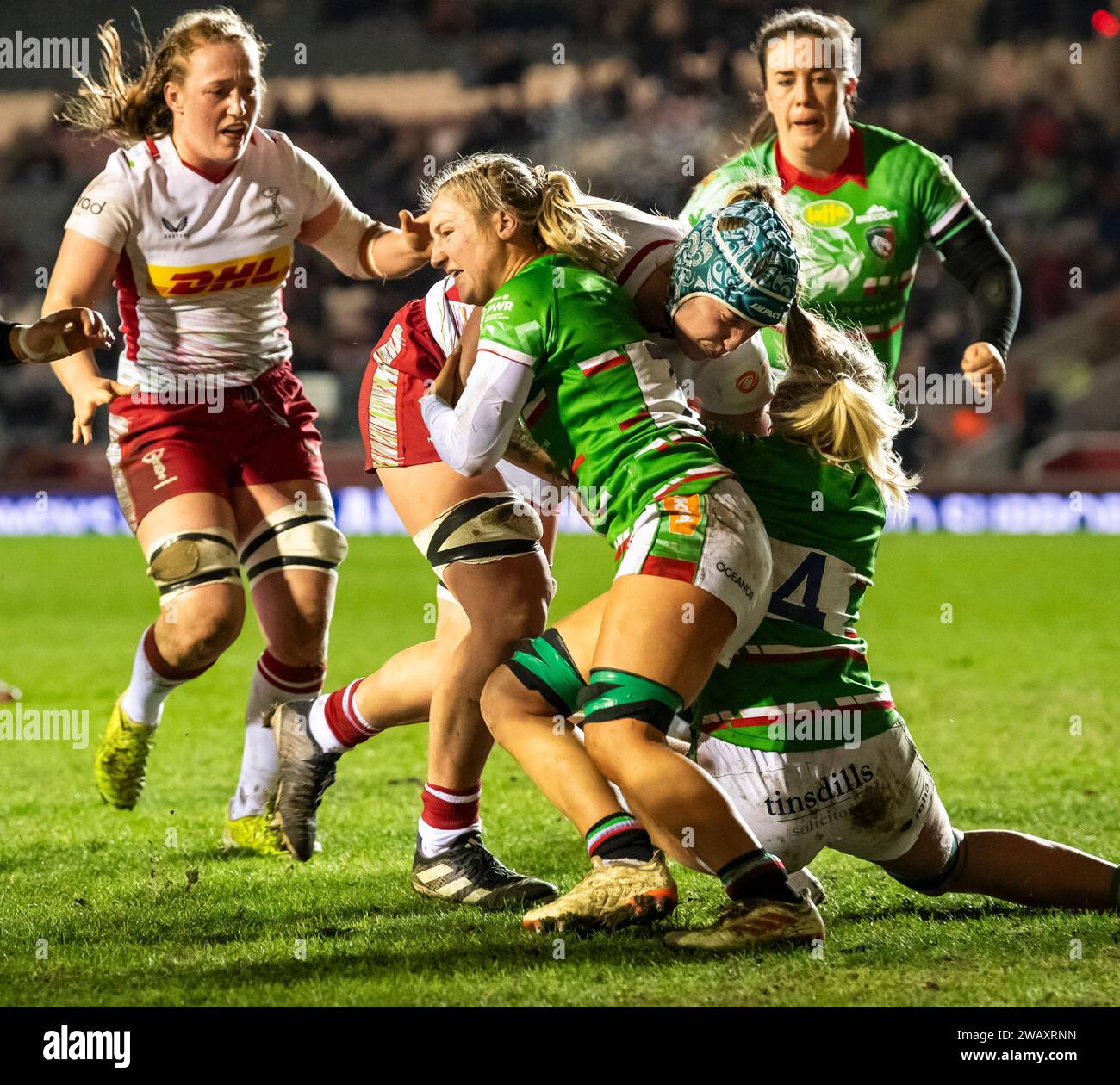 Leicester UK on Saturday 6th January 2023. Leicester Tigers Women vs Harlequin Women, Mattioli ...