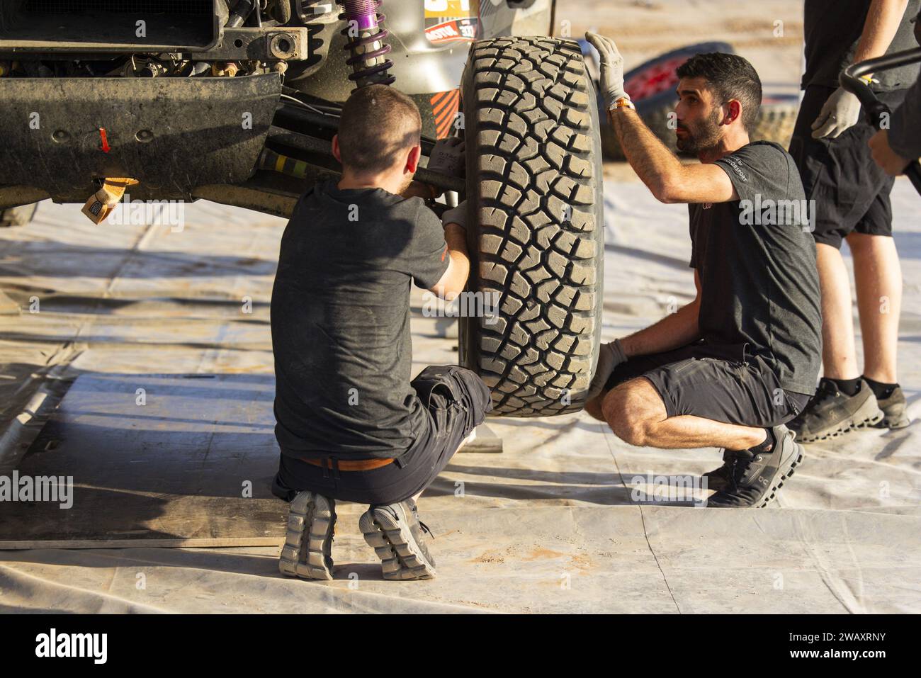 Ambiance, mechanic, Audi E-tron during the Stage 2 of the Dakar 2024 on ...