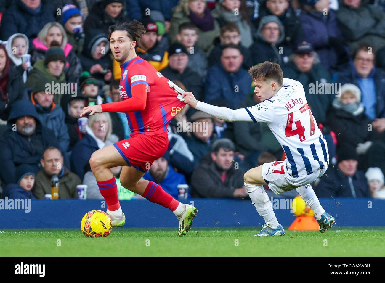 West Bromwich, UK. 07th Jan, 2024. Aldershot's Ollie Harfield attempts ...