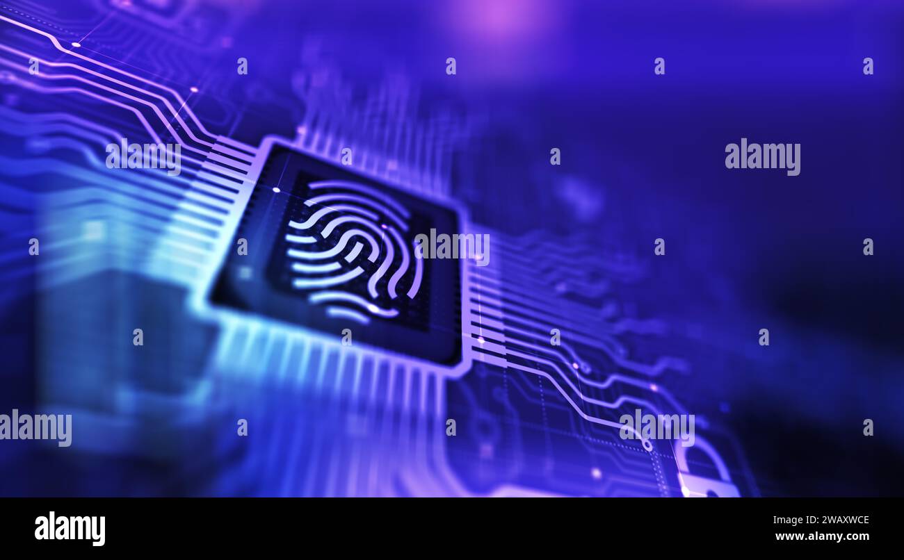 Fingerprint unlock cyber security data protection concept on virtual ...
