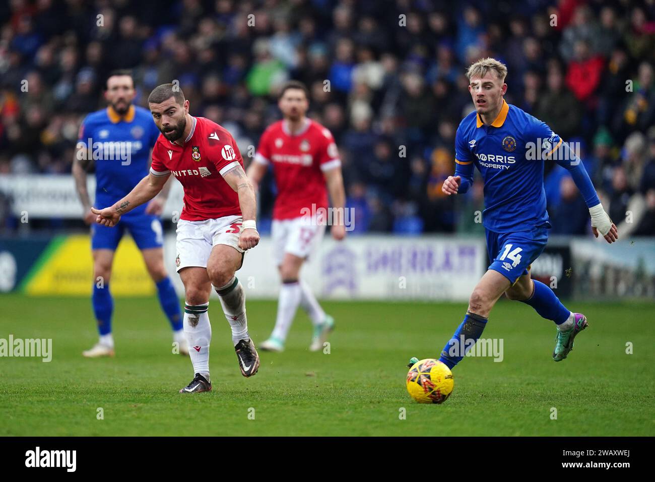 Wrexham's Elliot Lee in action during the Emirates FA Cup Third Round ...