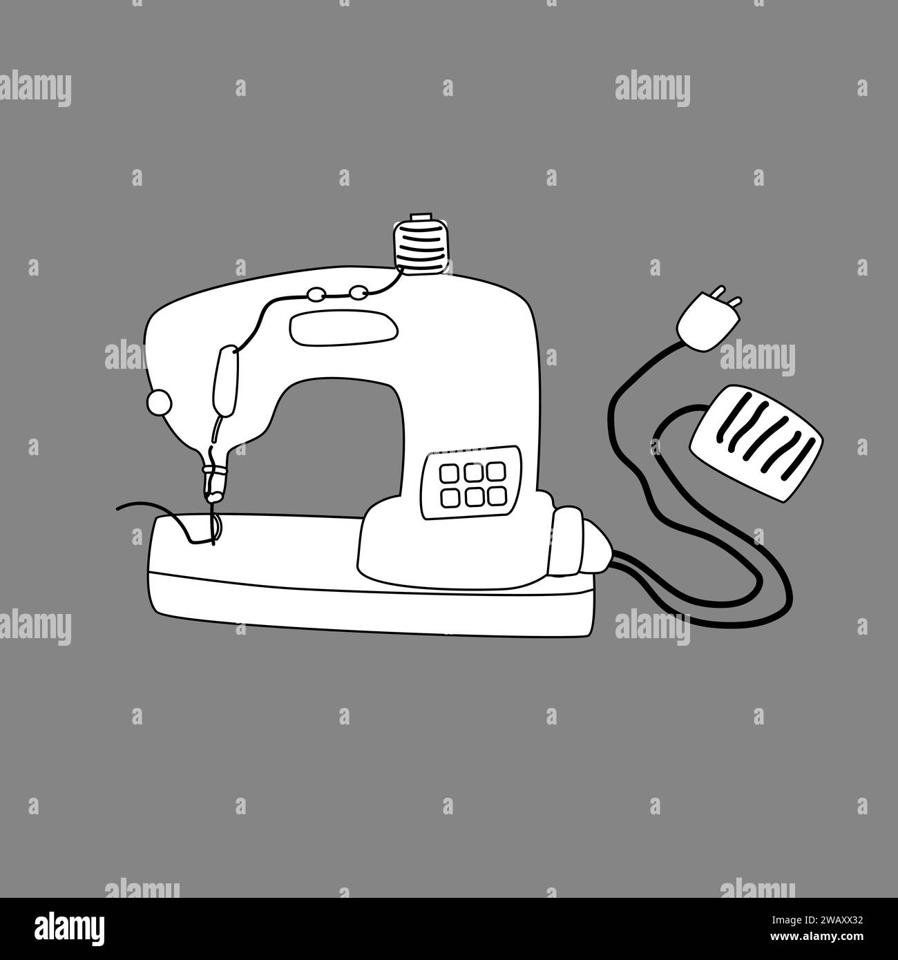 Sewing Machine White Icon In Doodle Style Vector Illustration Hand