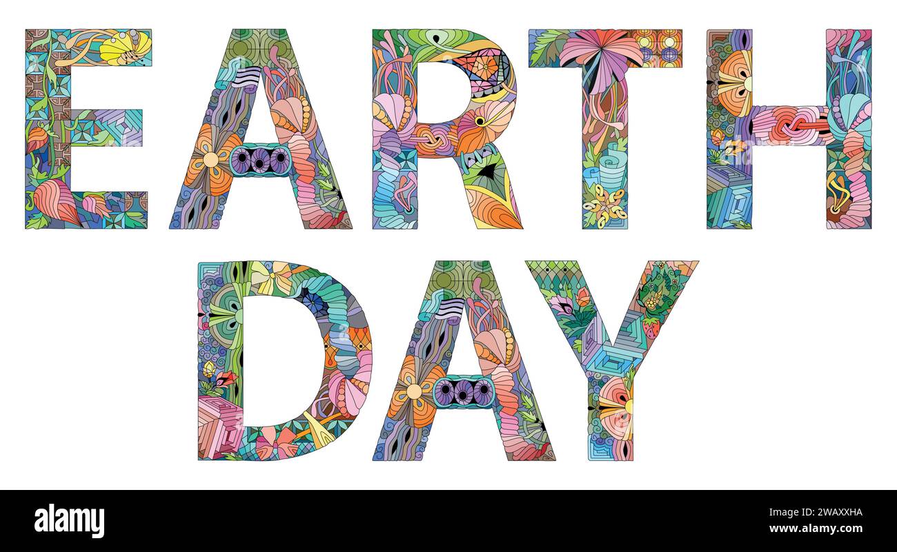 Hand-painted art design. Hand drawn illustration words EARTH DAY for t ...