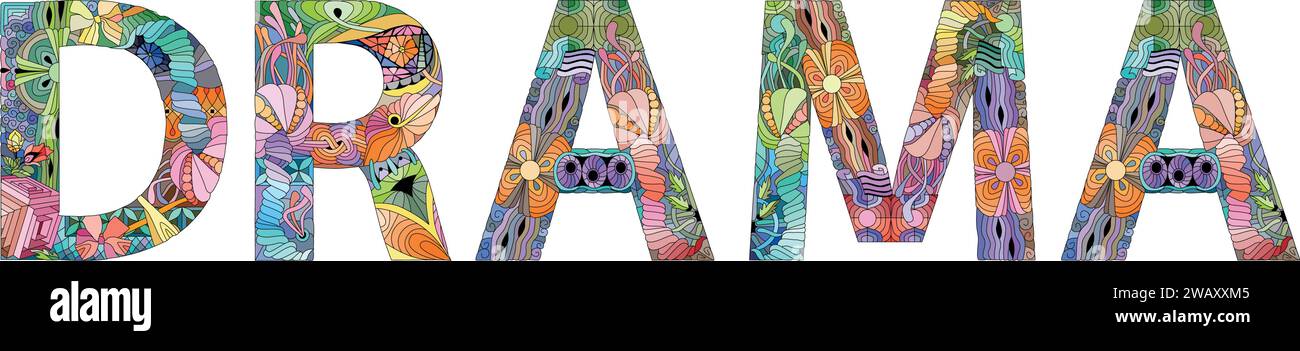 Hand-painted art design. Hand drawn illustration word DRAMA for t-shirt ...