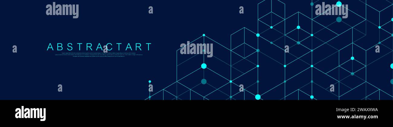 Modern technology horizontal banner template with square grid. Cubes ...