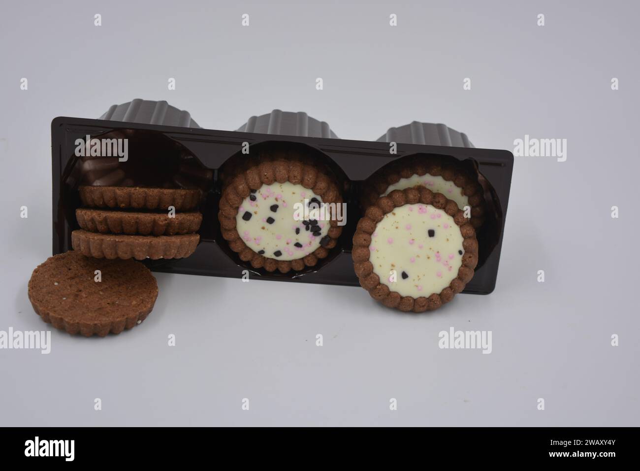 Delicious factory-made, chocolate chip cookies with white fudge, fruit ...