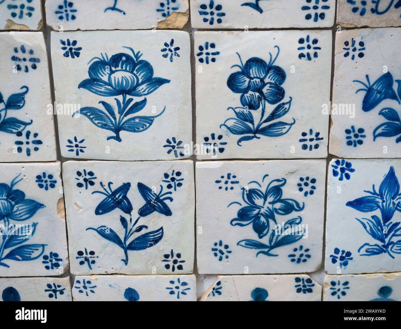 Blue ceramic tiles from wall at Monte palace tropical garden at Funchal ...