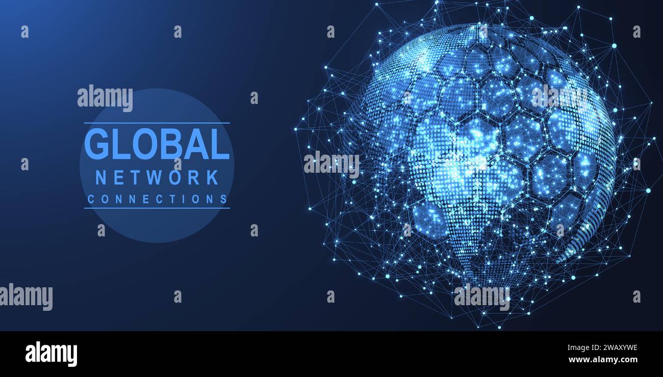 Global network connection concept. Big data visualization. Social network communication in the ...