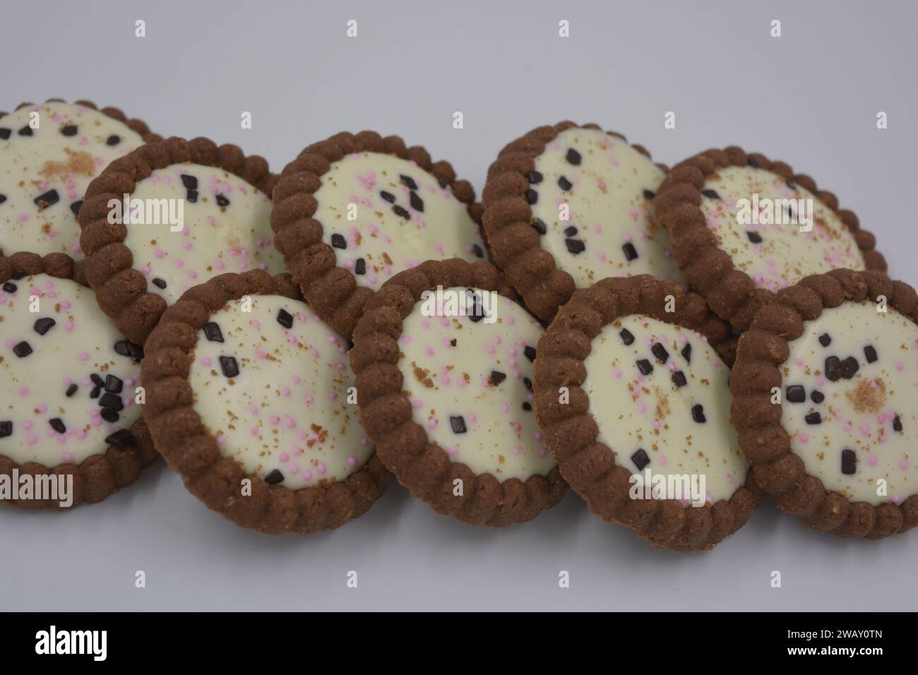 Delicious branded, factory-made, chocolate chip cookies with white ...