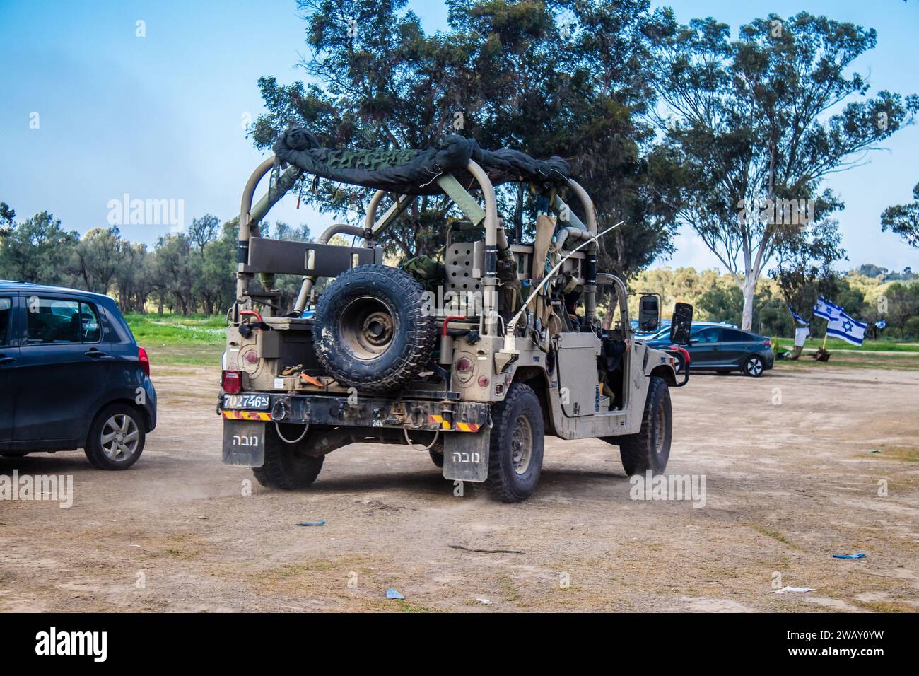 Re'im, Israel – January 5, 2024 Israeli army armored vehicle at the ...