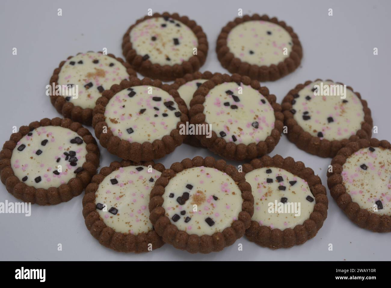 Delicious branded, factory-made, chocolate chip cookies with white ...