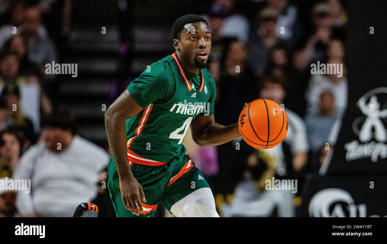 Winston-Salem, NC, USA. 6th Jan, 2024. Miami (Fl) Hurricanes guard ...