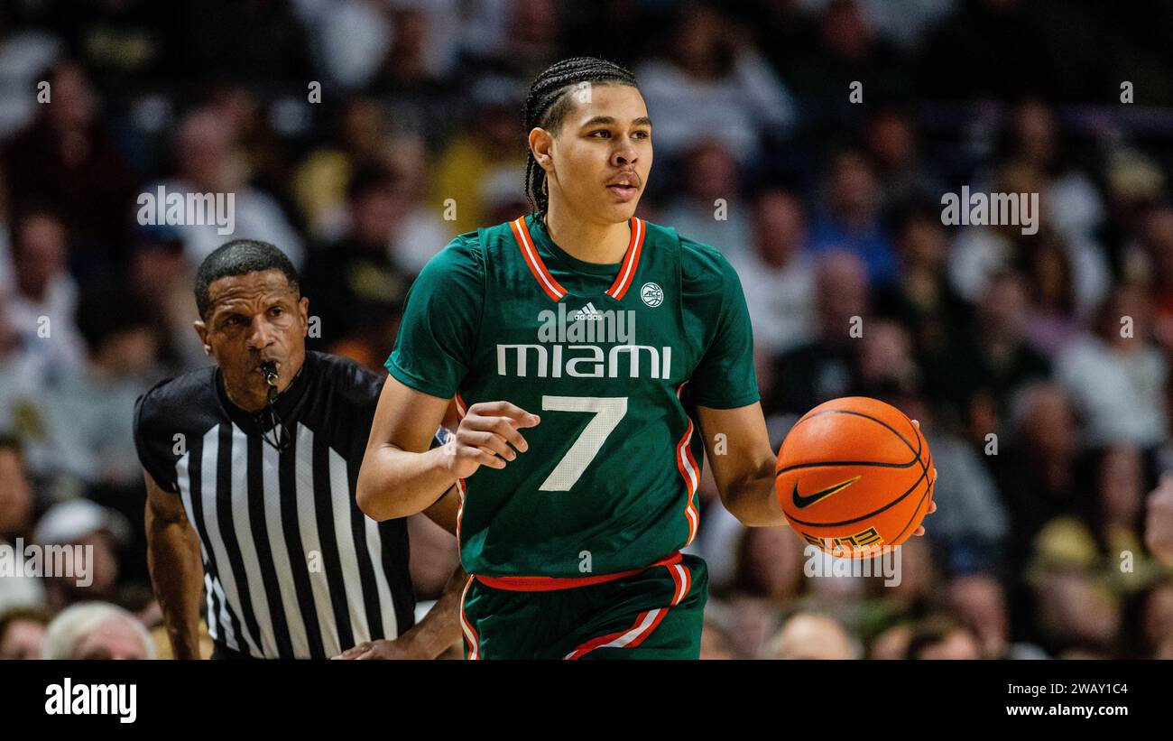 Winston-Salem, NC, USA. 6th Jan, 2024. Miami (Fl) Hurricanes guard ...